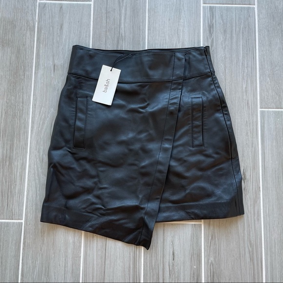 ba&sh | Skirts | Nwt 465 Bash Phanie Black Leather Mini Wrap Skirt | Poshmark